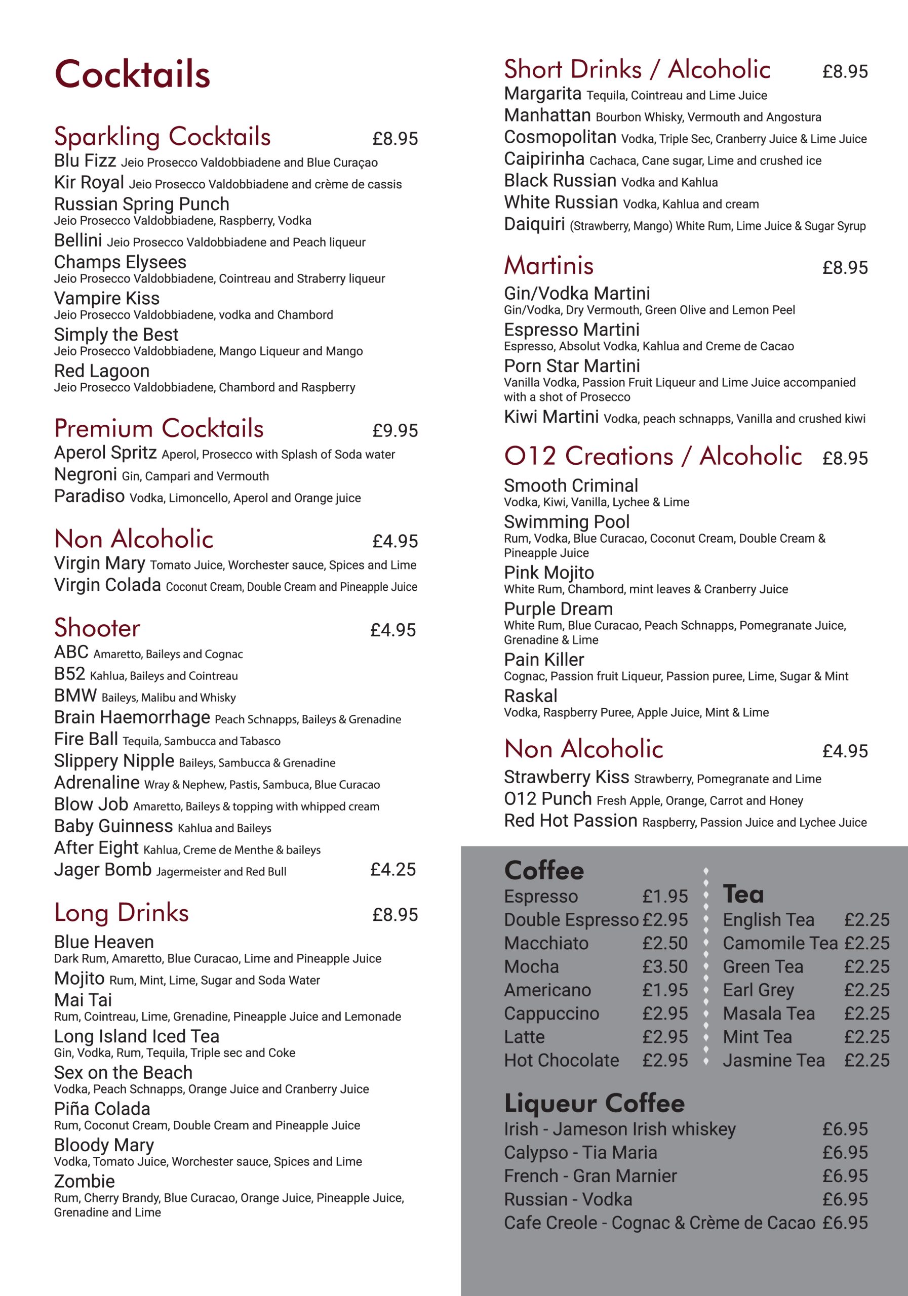 Food & Drink menu | Restaurant and bar stratford – O12 BAR ~ Bar ...
